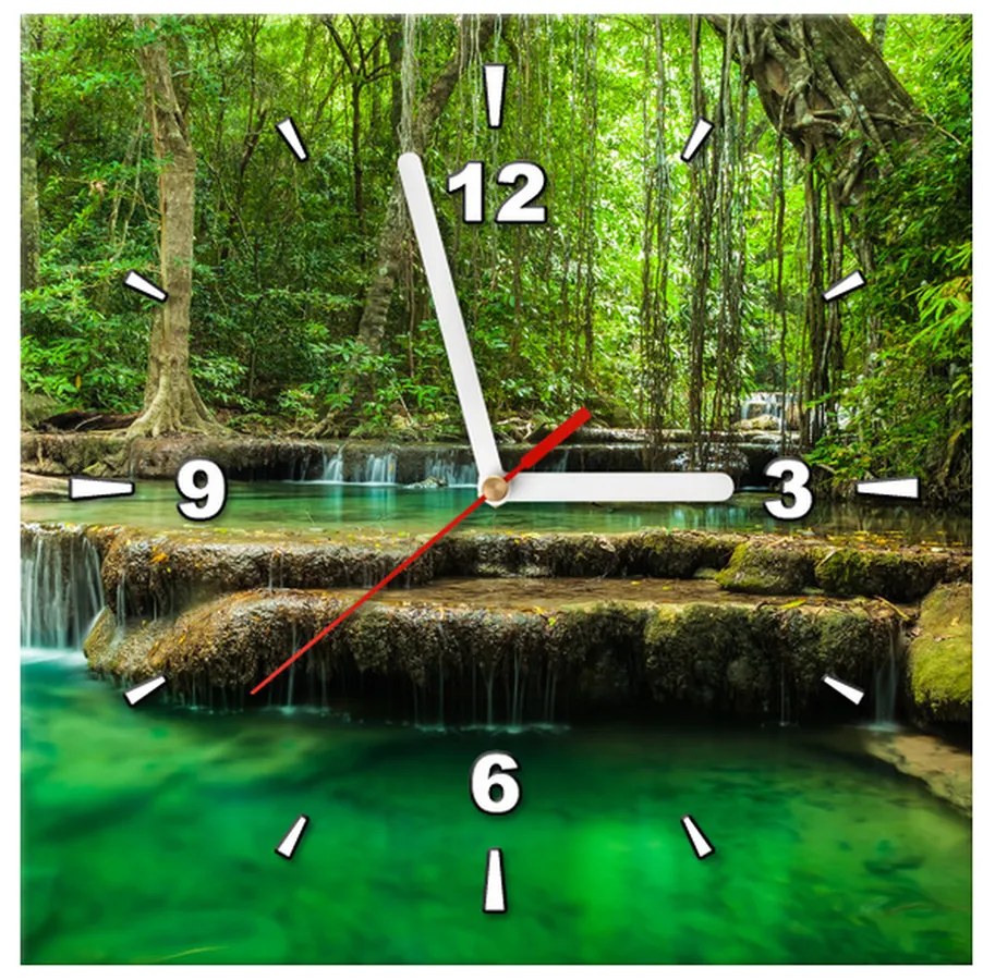 Gario Obraz s hodinami Vodopád Erawan v Thajsku Rozměry: 30 x 30 cm