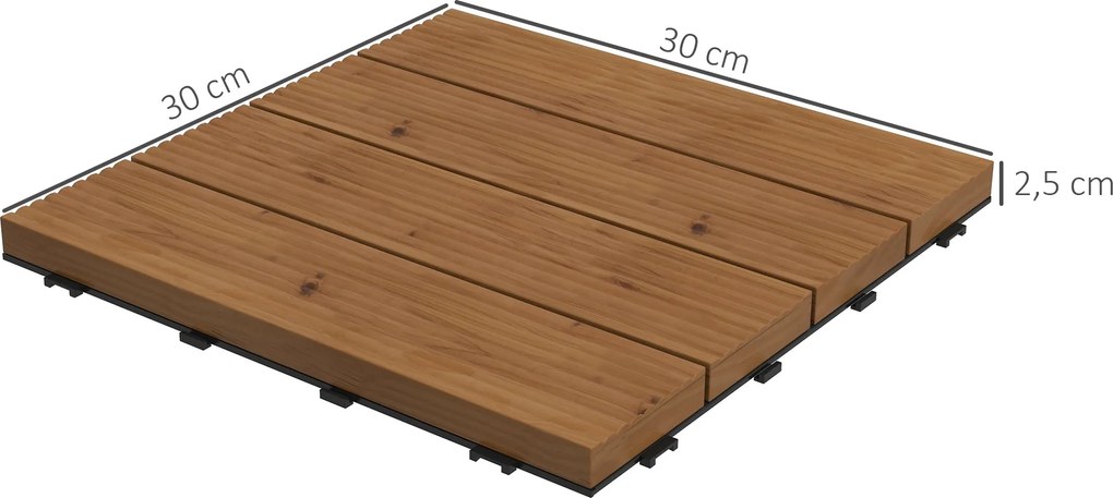 Outsunny Terasové dlaždice - Latě - Sada 12 ks, Max. plocha 1,08 m² - vzájemně propojené, velmi snadná instalace, rozměr 30 x 30 cm | Aosom