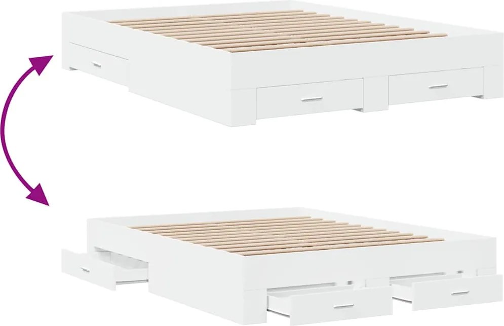 Rám postele se zásuvkami bílý 150 x 200 cm kompozitní dřevo 3280377