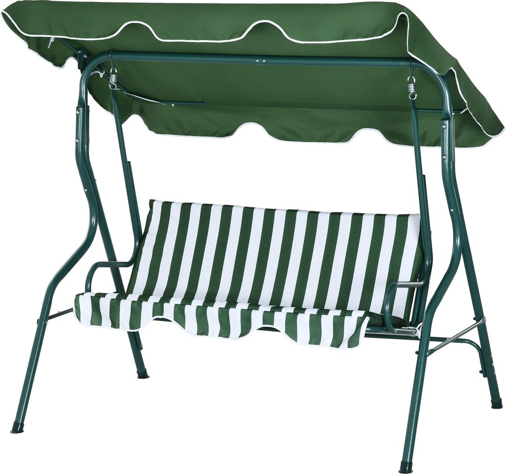 Outsunny Hollywood houpací lavice, 3-místná zahradní houpačka, houpačka s nastavitelným slunečníkem, ocelový rám, zelená 170 x 110 x 153 cm | Aosom