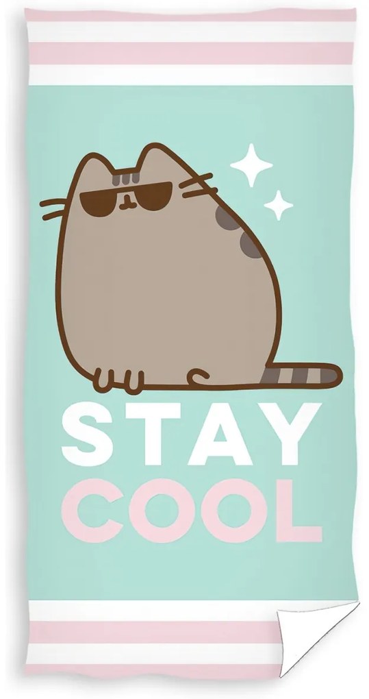 Carbotex Dětská plážová osuška KOČIČKA PUSHEEN STAY COOL, mentolová, froté, 70x140cm