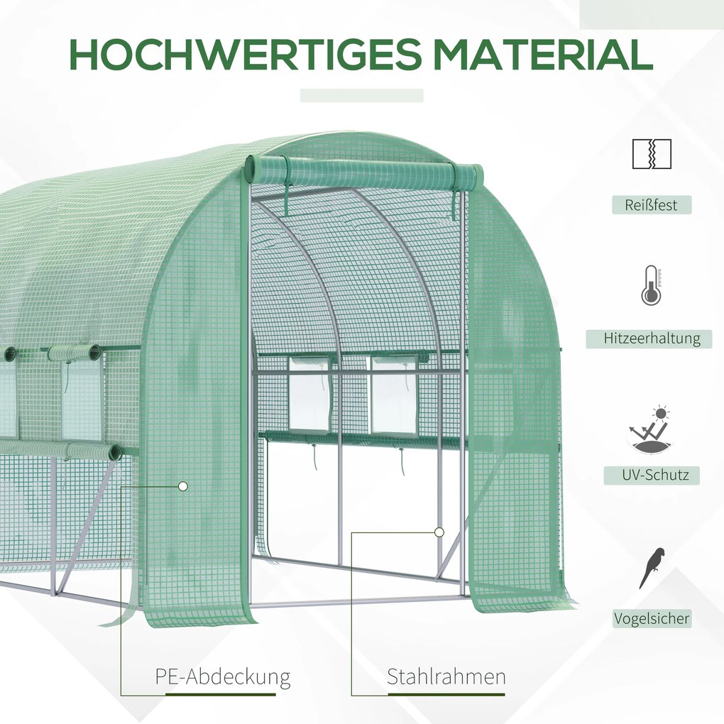 Fóliový skleník Outsunny 2,95x2x2m, tunelový, průchozí se 6 okny UV ochrana pro pěstování rostlin na zahradě | Aosom.de