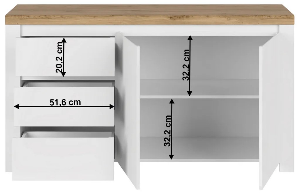 Komoda VILGO 2D3S, lesklá bílá
