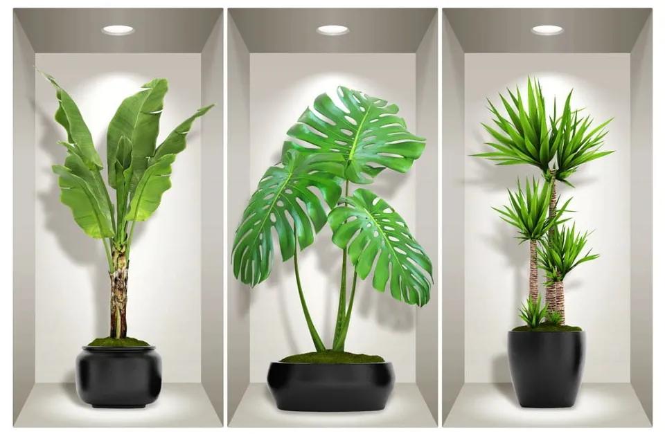 Sada 3 3D samolepek na zeď Ambiance Green Plants