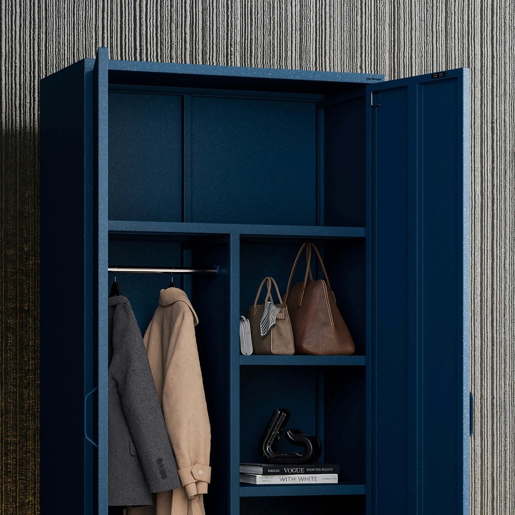 Šatní skříň kovová loftová na nožičkách námořnická modrá, 800x1850x450 mm: FLAVIO Modern