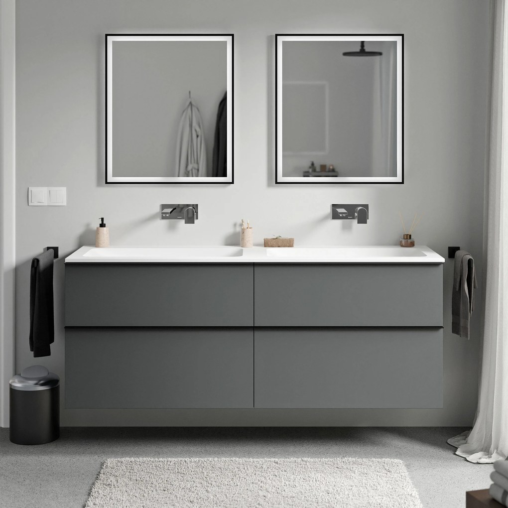 Koupelnová skříňka LAVOA 160 cm s umyvadlem z minerálního odlitku CREAM - možnost volby barvy