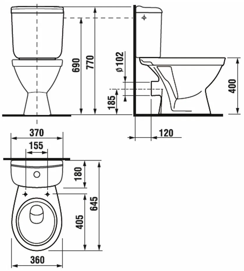 WC kombi Jika UNI H8241780007873 se zadním odpadem
