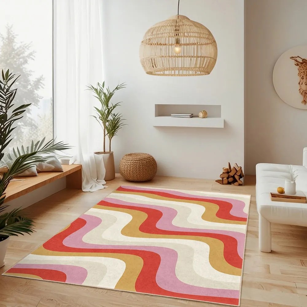 Žlutý/růžový pratelný koberec 120x180 cm Creamy Raspberry Swirl – Mila Home