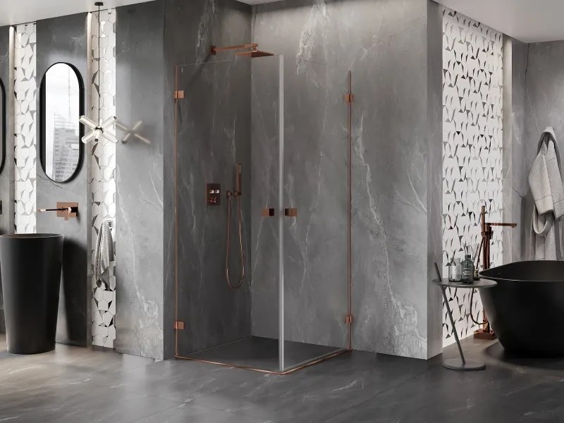 Mexen Lunar-B Duo, výklopný sprchový kout 70 x 70 cm, 8mm čiré sklo, profil růžové zlato, 832-070L-070P-60-00