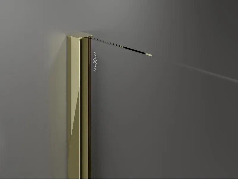 Mexen Velar, sprchový kout s posuvnými dveřmi 90(dveře) x 120(stěna) cm, 8mm čiré sklo, zlatá lesklá, 871-090-120-01-50