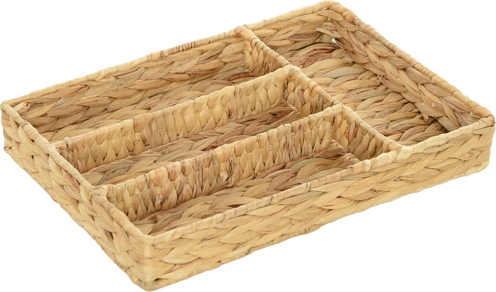 HOMCOM Obdélníkový Úložný Koš, Woven Storage Basket z Vodního Hyacintu s 4 Odděleními, Úložný Koš pro Kuchyni, Koupelnu, Ložnici, Přírodní