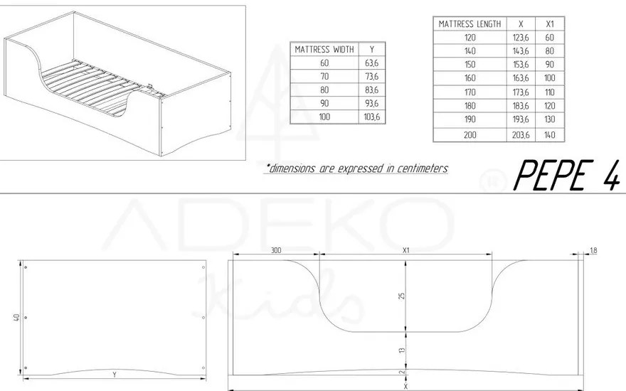 Dětská postel z borovicového dřeva Adeko Pepe Dan, 90 x 180 cm