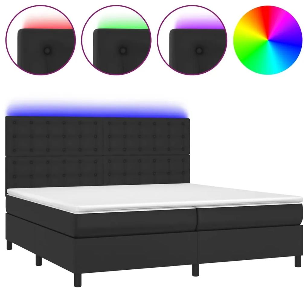 Box spring postel s matrací a LED černá 200x200 cm umělá kůže,  3135963