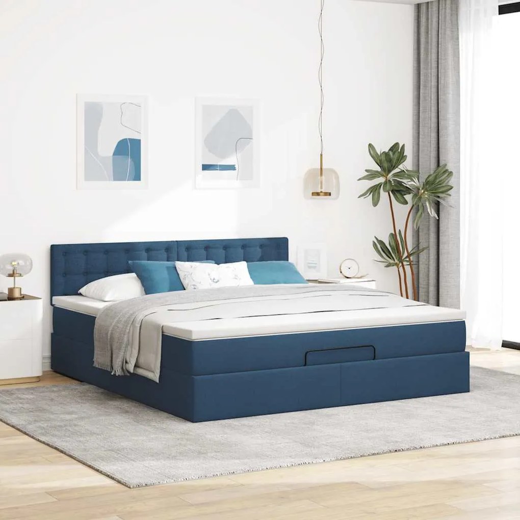 Osmanská postel s matrací & LED modrá 180x200cm látka 3312498