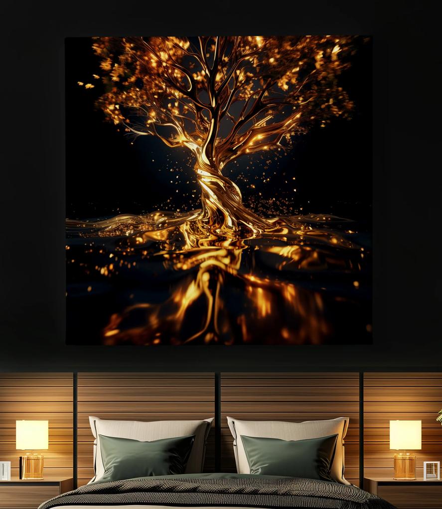 Obraz na plátně - Strom života Zlatá žíla FeelHappy.cz Velikost obrazu: 80 x 80 cm