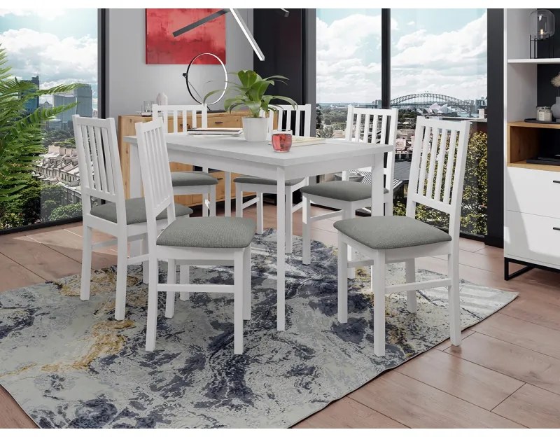 Rozkládací jídelní stůl se 6 židlemi AL15, Barva dřeva: bílá-L, Potah: Zetta 300