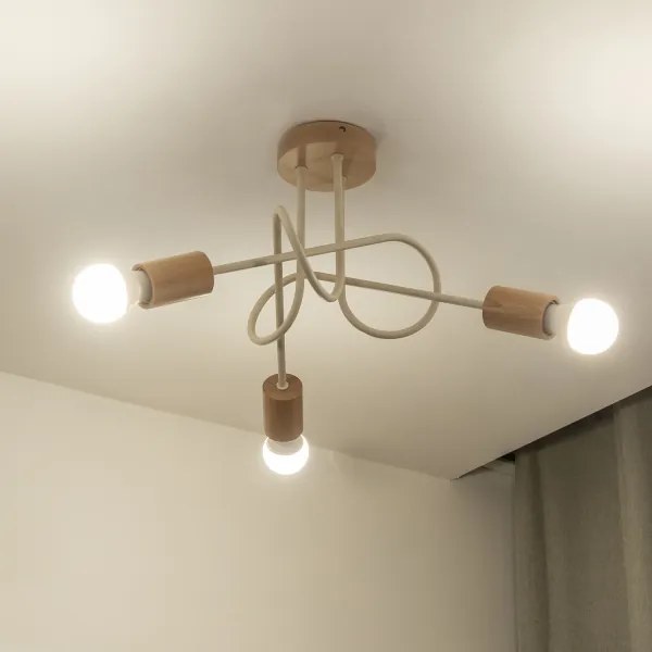 Přisazený lustr OXFORD 3xE27/15W/230V borovice/krémová