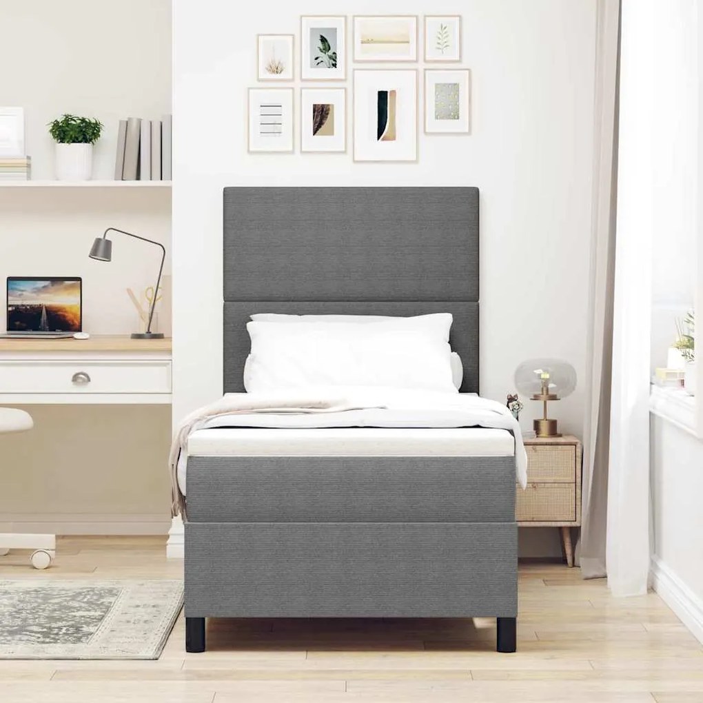 Postel s boxspringem s čelo Světle šedá a bílá 100 x 200 cm 3337543