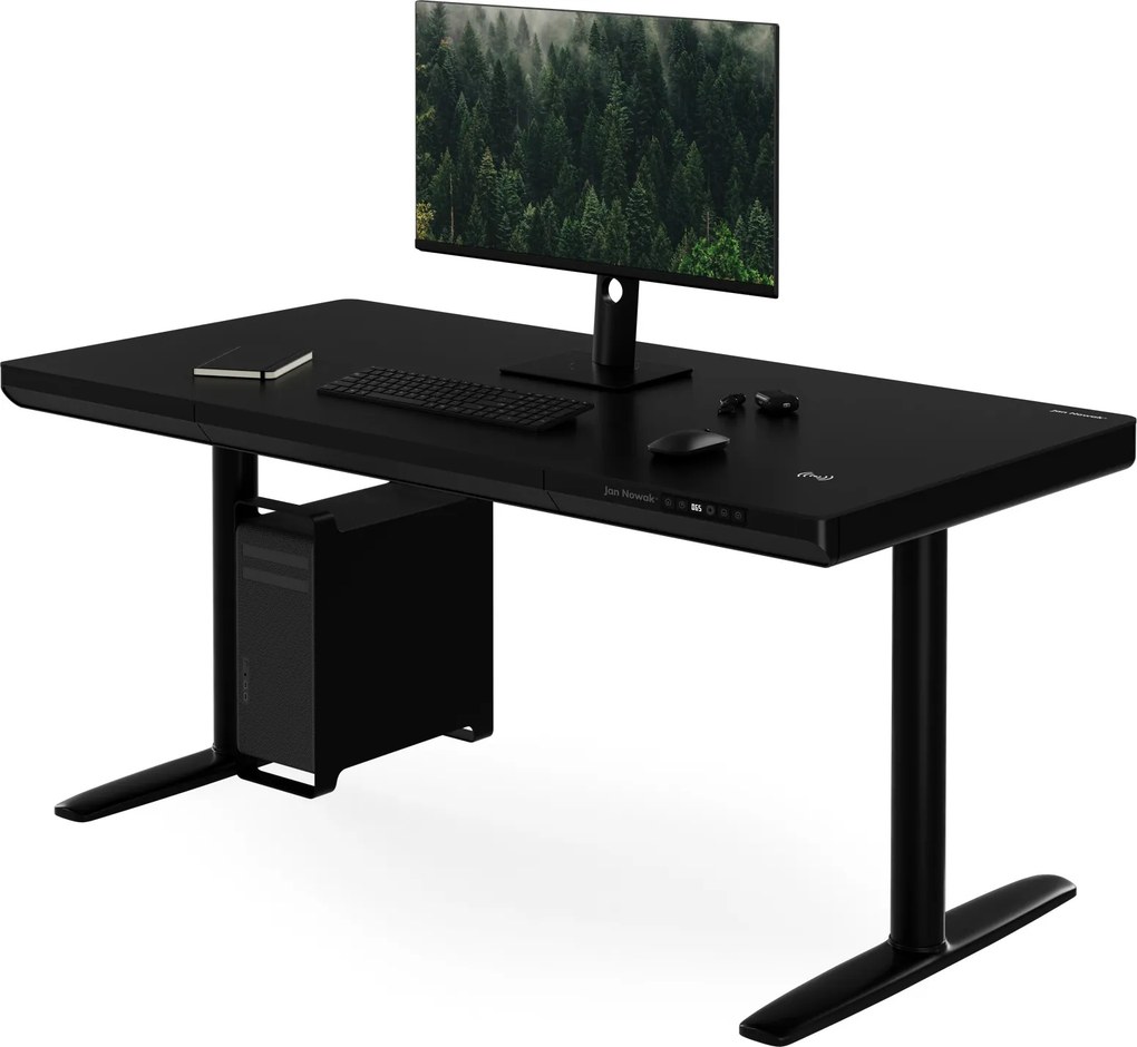 Elektrický psací stůl sit-stand se zásuvkou a bezdrátovou nabíječkou Qi černý, 1400 mm: ELLIS