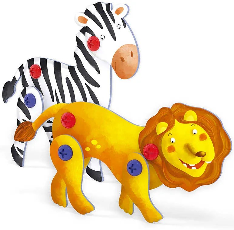 QUERCETTI Tecno Puzzle pohyblivé 3D lev + zebra 26 dílků STAVEBNICE 0540