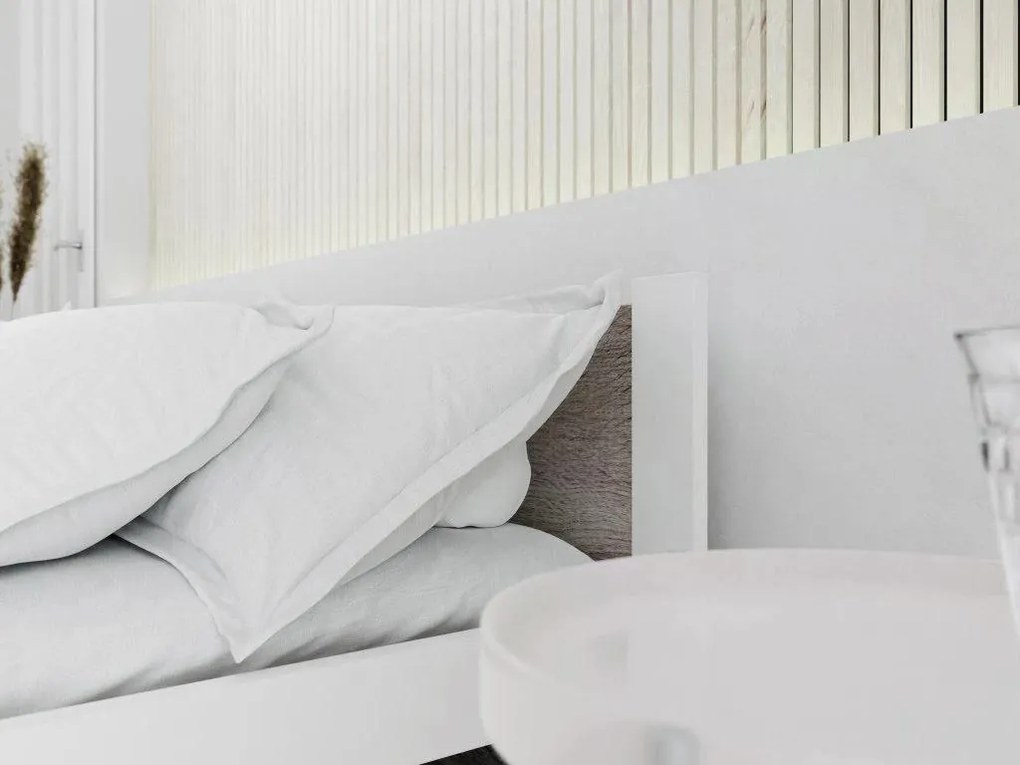 Postel IKAROS 80 x 200 cm, bílá/dub lanýž Matrace: Bez matrace, Rošt: S lamelovým roštem