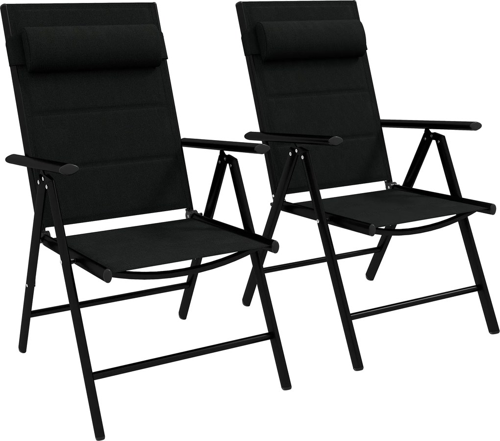 Sada 2 skládacích campingových židlí Outsunny s hliníkovým rámem, nosnost 130 kg, pro terasu a pláž 54x67x108 cm Černá | Aosom