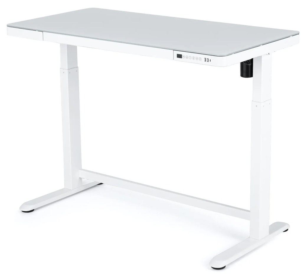 Výškově nastavitelný stůl Liftor bílý &ndash; kompletní setup, Deska z tvrzeného skla 1200 &times; 600 mm