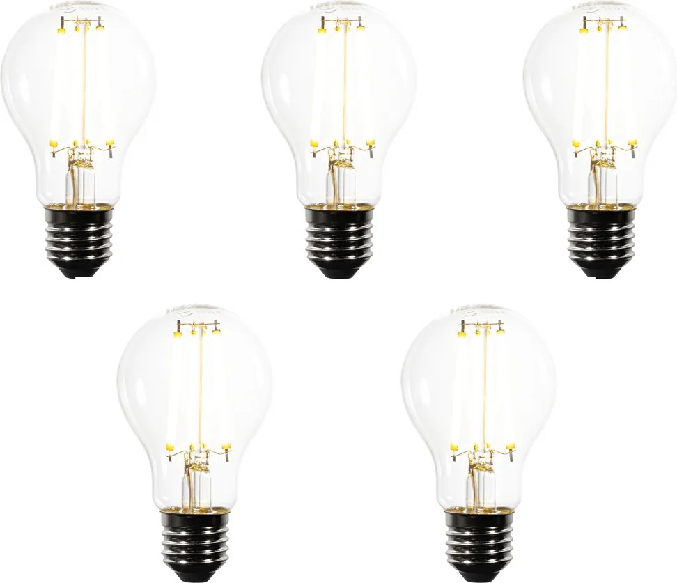Sada 5 stmívatelných LED žárovek E27 A60 čirých 7,2W 1521lm 3000K