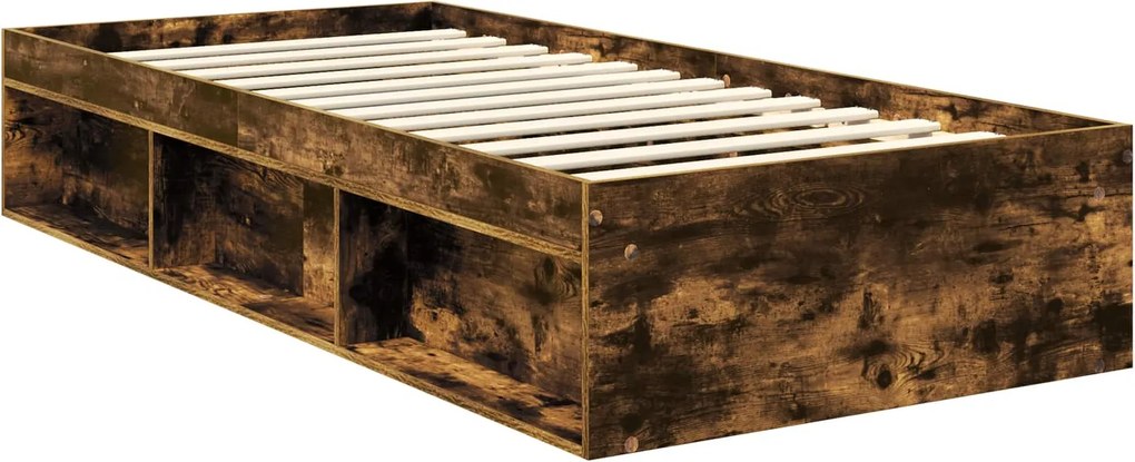 Rám postele s čelo Kouřový dub 90 x 190 cm Masivní borové dřevo 3409403