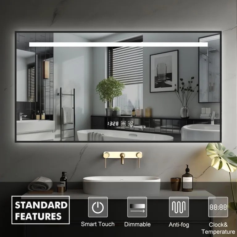 Koupelnové LED zrcadlo s hliníkovým rámem IREDA 80 × 60 cm