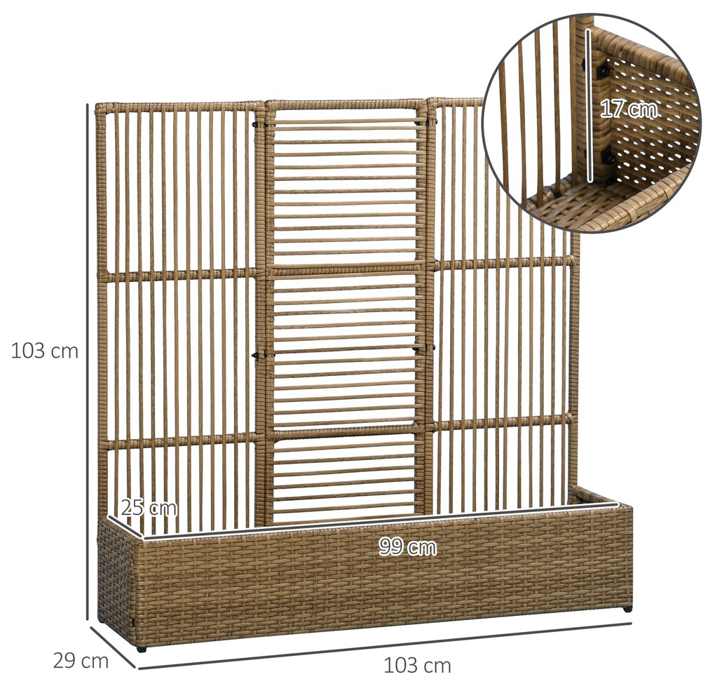 Outsunny polyratanový vyvýšený záhon s mříží, truhlík na květiny 103 x 29 cm, ideální pro zahradu a balkon, odolný proti povětrnostním vlivům a dekor…