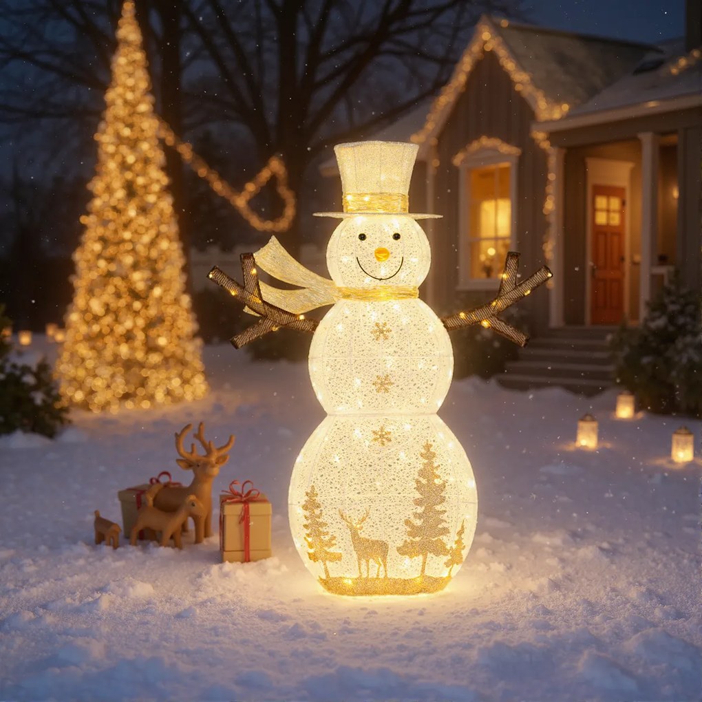 Costway 141 cm vysoký LED sněhulák vánoční dekorace s 100 teplými bílými LED