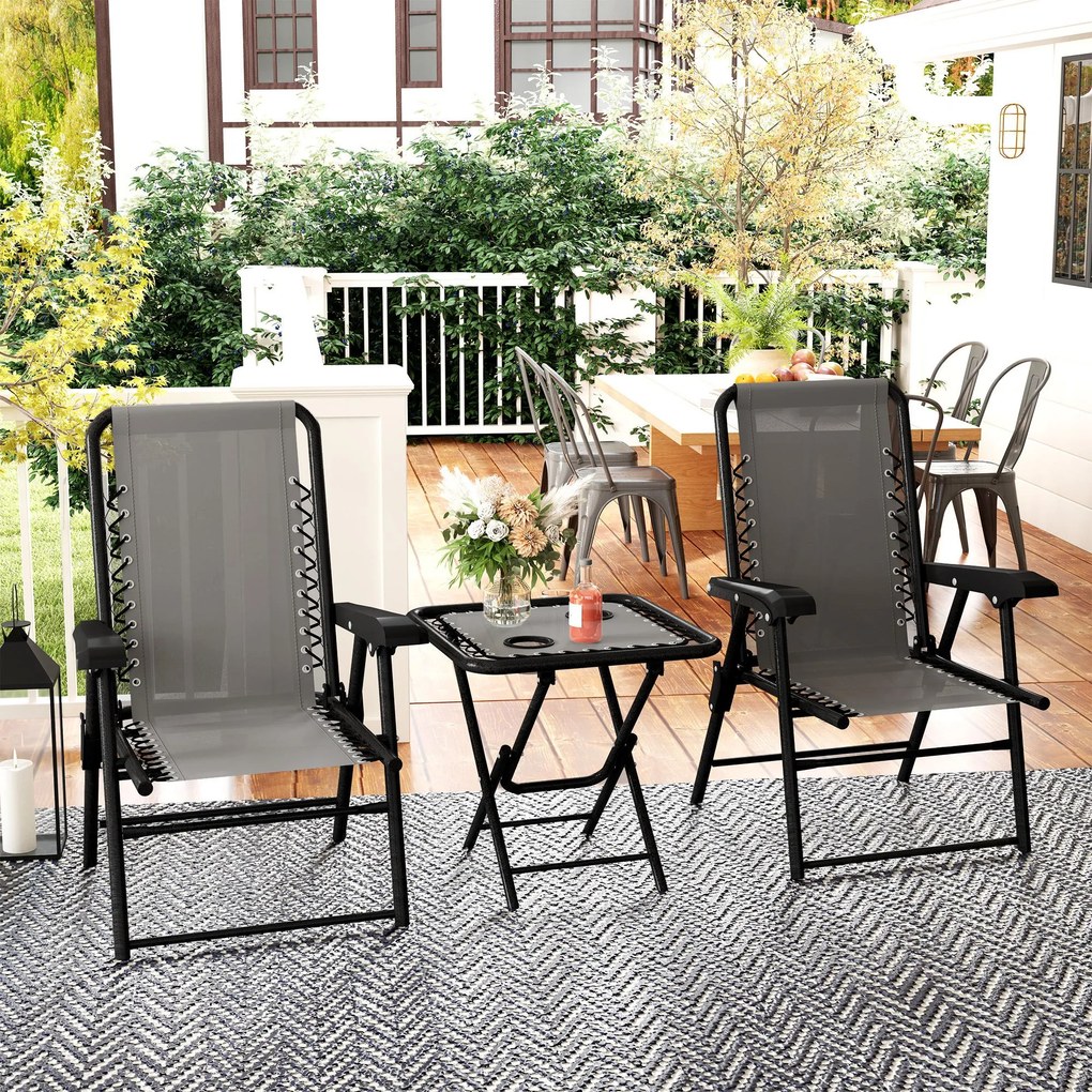 Outsunny Bistro set 3-dílný ocelový zahradní nábytek odolný proti povětrnostním vlivům se skládacím bistro stolem s držákem na pohár zahradní židle t…
