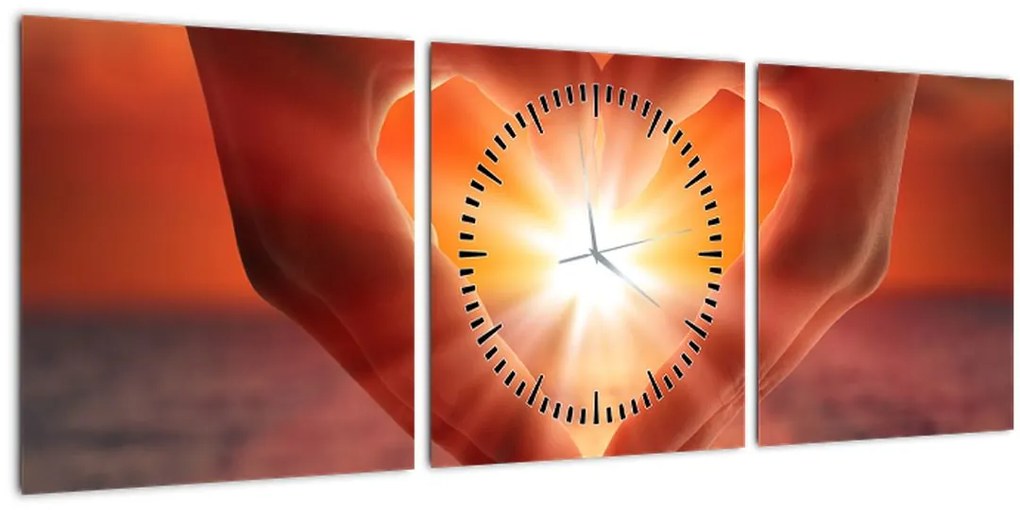 Obraz - Slunce v srdci (s hodinami) (90x30 cm)