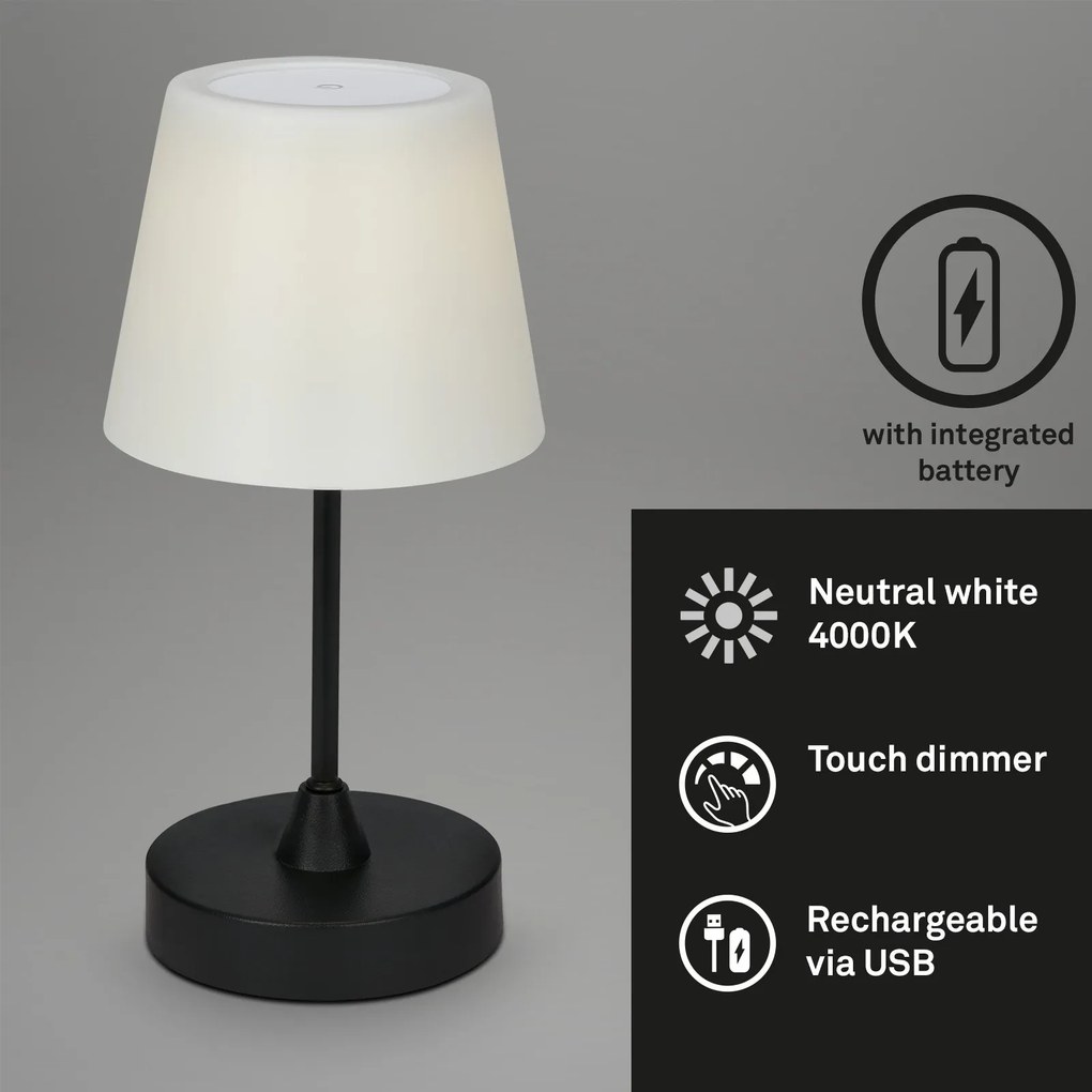 BRILO 7032415 LED venkovní stolní lampa s dotykovým vypínačem, pr.30 cm, LED modul, 3 W, 340 Lm, černá (starý kód: BRILO 7032-415) - BRILO
