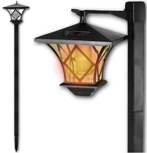 FlameGlow 155 cm – solární pochodňová lampa s 53 LED diodami a držákem na zeď nebo do země