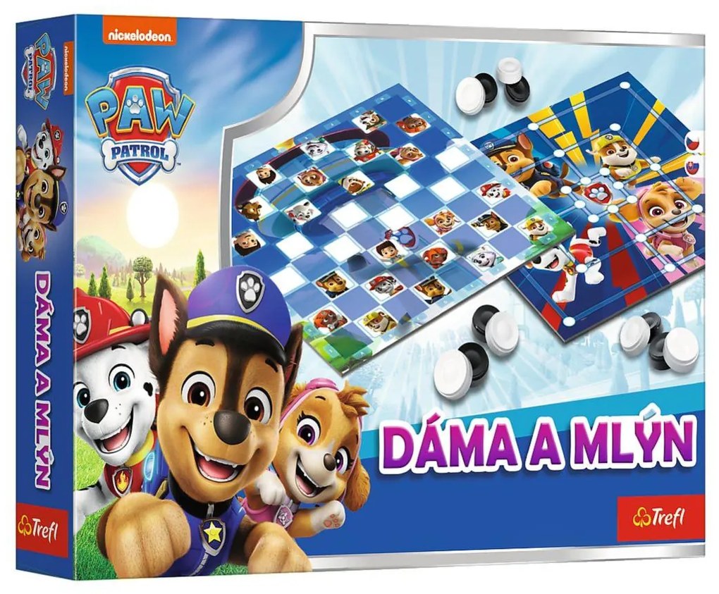 Dáma a Mlýn Tlapková patrola/Paw Patrol společenská hra v krabici 29x19x4 cm