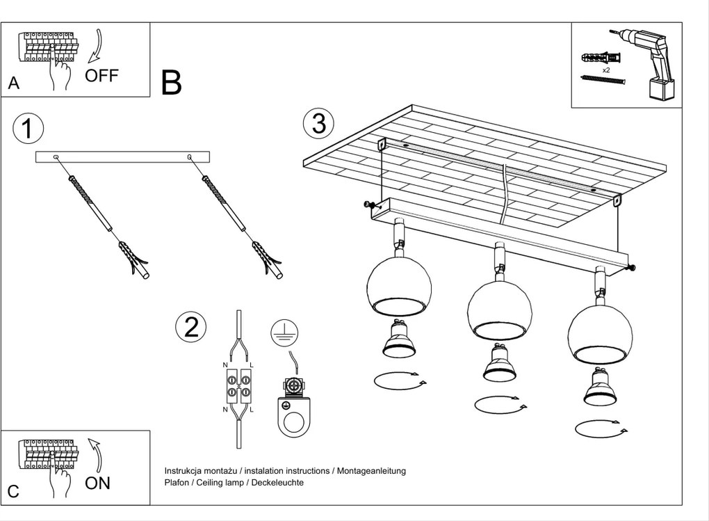 Sollux Lighting Stropní svítidlo OCULARE 3 černé