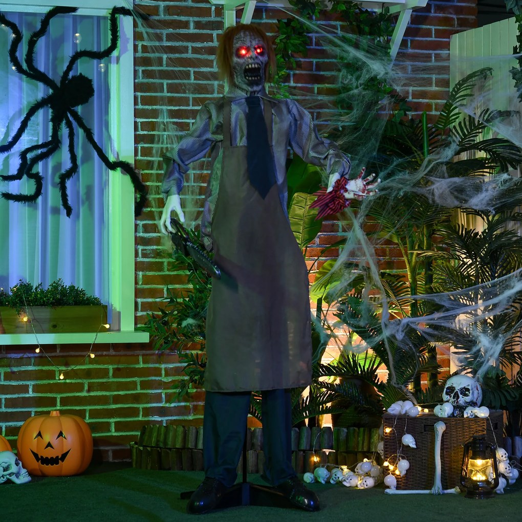 HOMCOM Halloween dekorace, řezník s motorovou pilou, pohyblivý, zvuk motorové pily, automatické spínání, 1,70 m