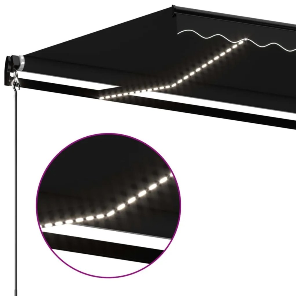 vidaXL Marketos Ručně zatahovací markýza s LED světlem 400 x 350 cm antracitová