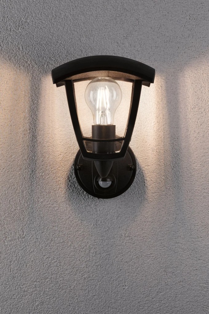P 94647 Venkovní nástěnné svítidlo Classic Curved pohybové čidlo IP44 hranaté 164x180mm max. 12W 230V černá umělá hmota - PAULMANN