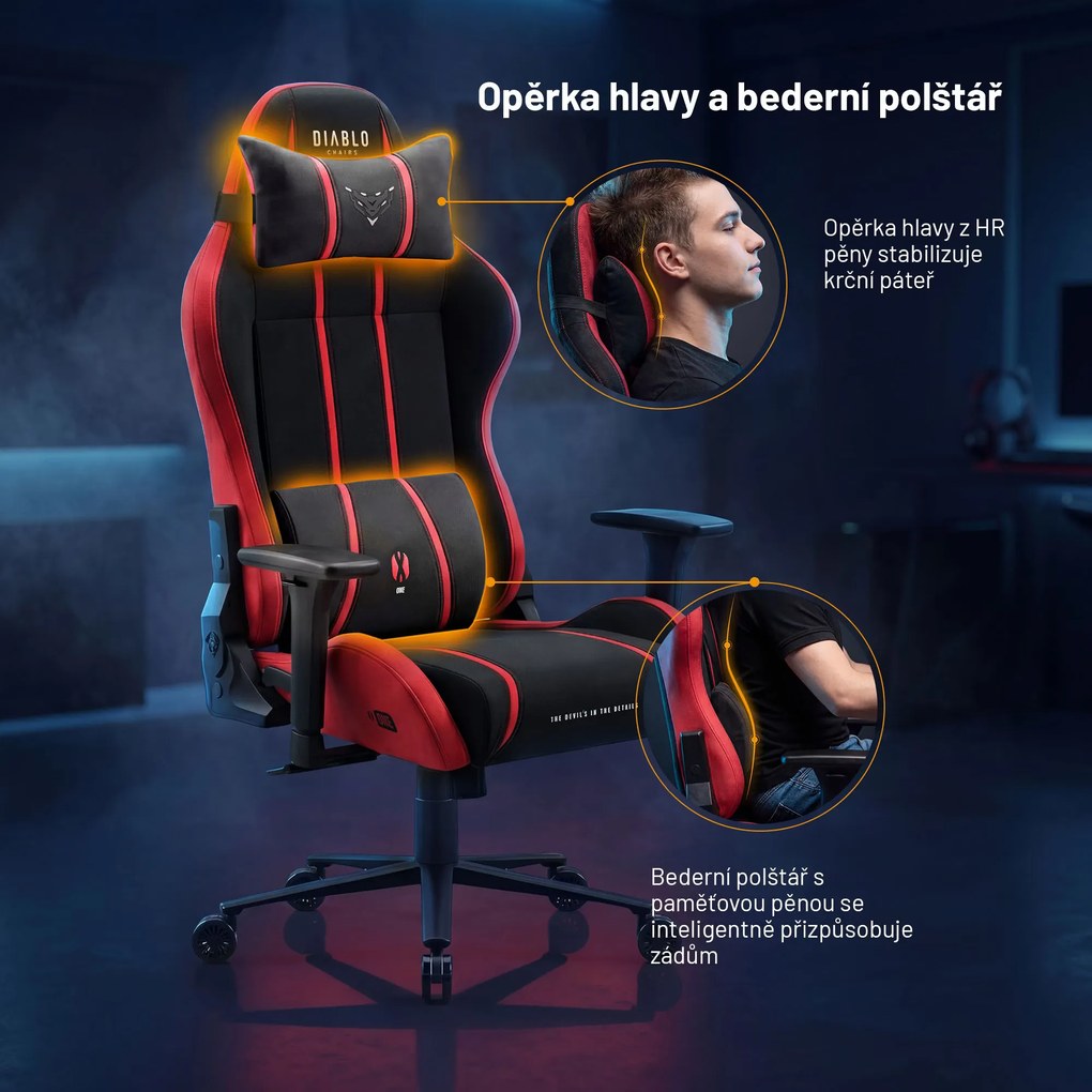 Látková herní židle černý-červený King Size: Diablo X-One 2.0 Bloody Mary