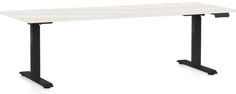 Výškově nastavitelný stůl OfficeTech D, 200 x 80 cm, černá podnož, bílý jasan