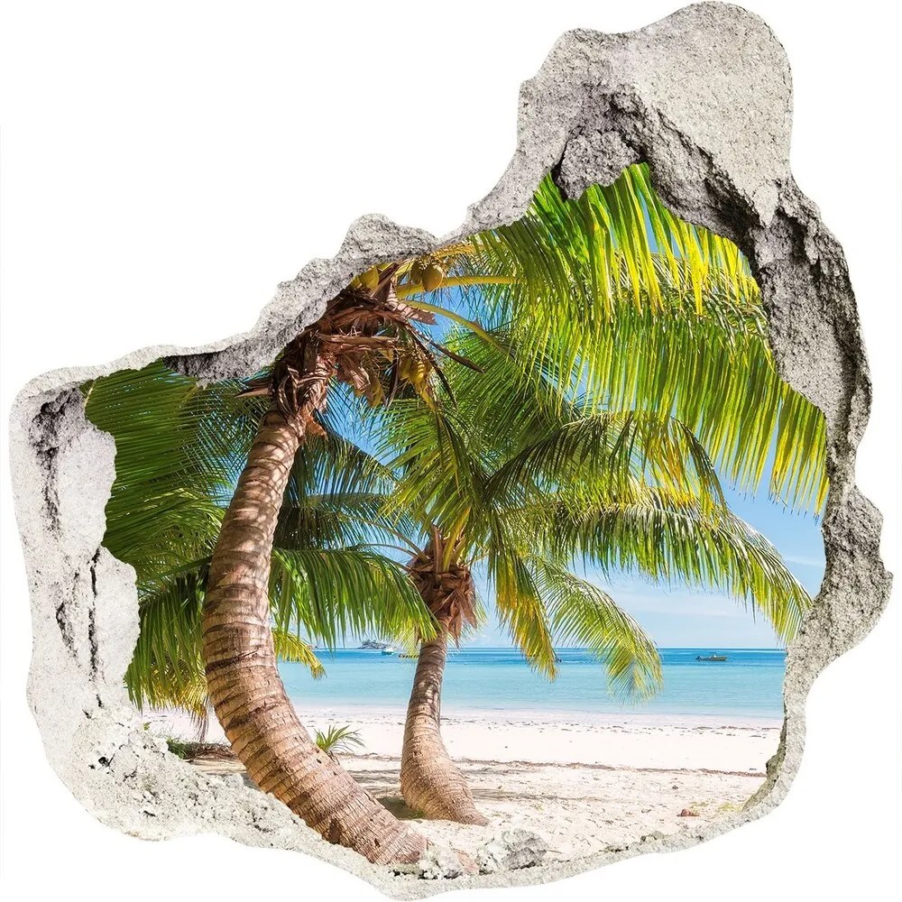 Wallmuralia Díra 3D ve zdi na stěnu Tropická pláž 75x75 cm