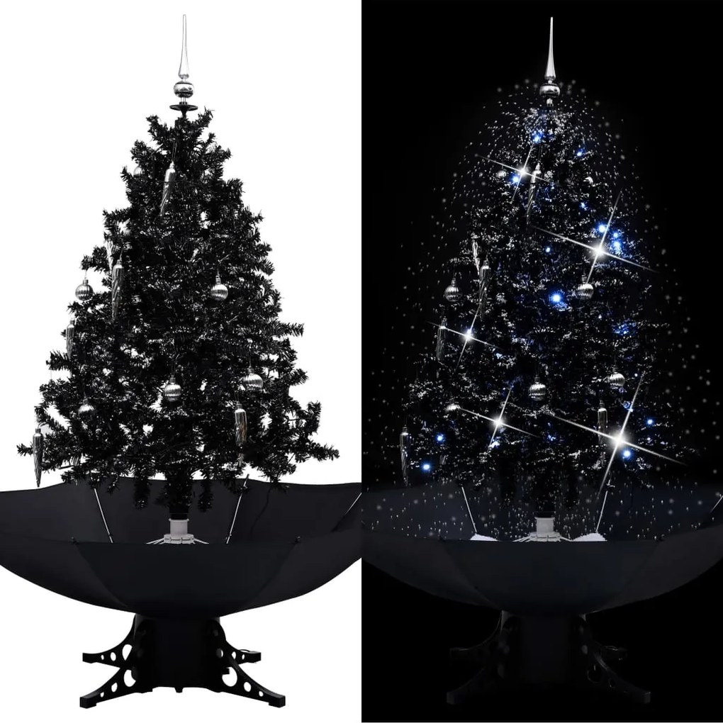 Sněžící vánoční stromek s deštníkovým stojanem černý 140 cm PVC,  289932