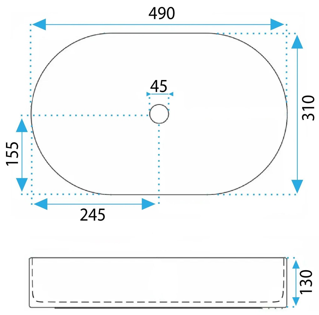 Rea Vanda, umyvadlo na desku 490x310x130 mm, modrá matná, REA-U6375