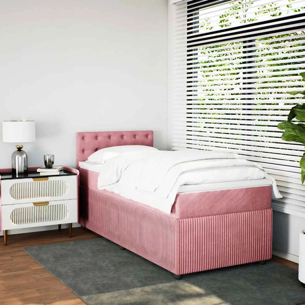 Box spring postel s matrací růžová 90x200 cm samet 3289943