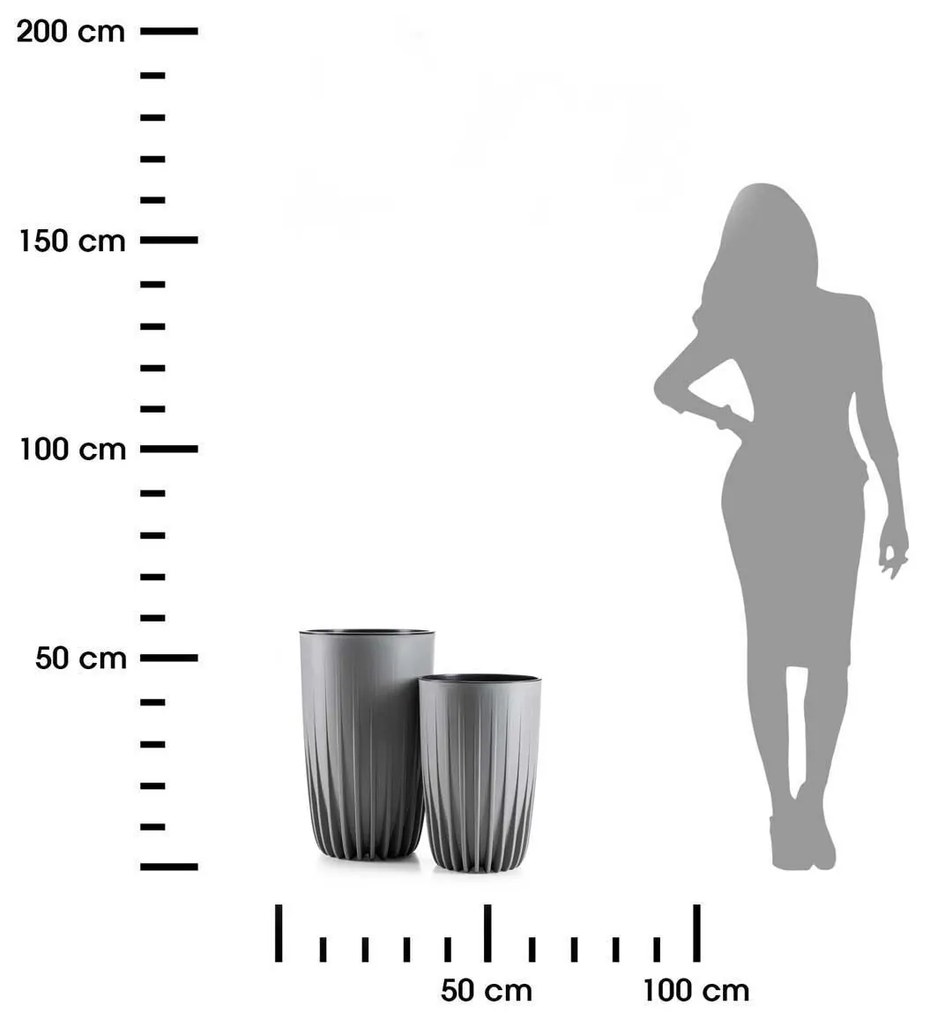 PLASTOVÝ KVĚTINÁČ STRIPPED SADA 2KS 25X42 CM+30X51,5 CM ŠEDÁ