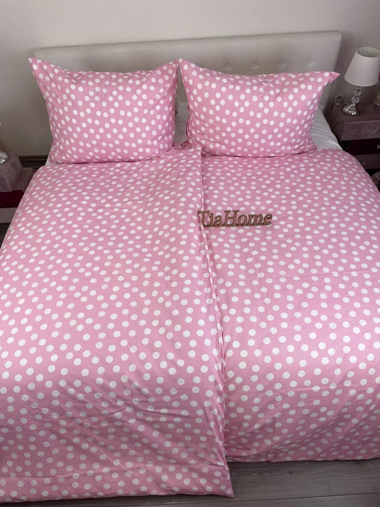 Povlečení balněné Dots růžové TiaHome - 1x Polštář 90x70cm, 1x Přikrývka 140x200cm