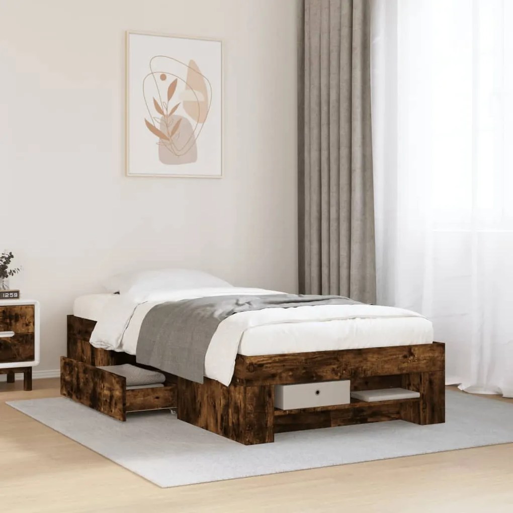 Rám postele bez matrace kouřový dub 90x200 cm kompozitní dřevo 3295496